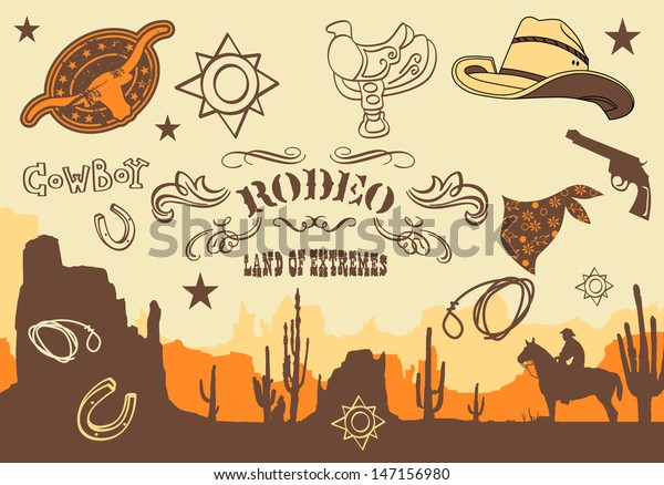 Cowboy Wild West Western Elements Vector: vetor stock (livre de ...