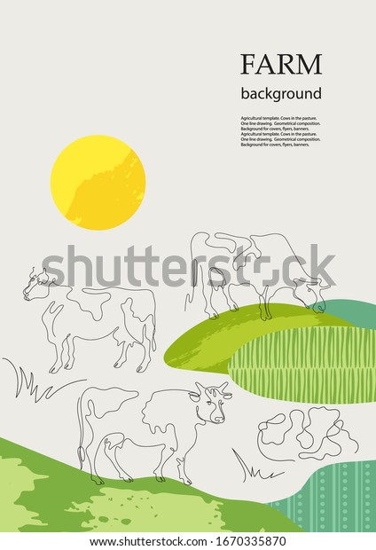 Cows Drawn One Line Sample Brochure Stock Vector (Royalty Free ...