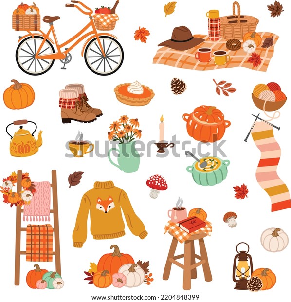 Cozy Fall Cottage Core Illustration Set Stock Vector (Royalty Free ...