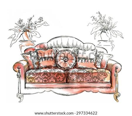 Cozy Interior Draw Sofa Ornate Decor Stock Vector (Royalty Free ...