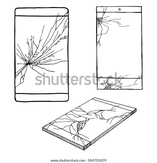 Cracked Screen Display Sketch Different Broken Stock Vector (Royalty ...
