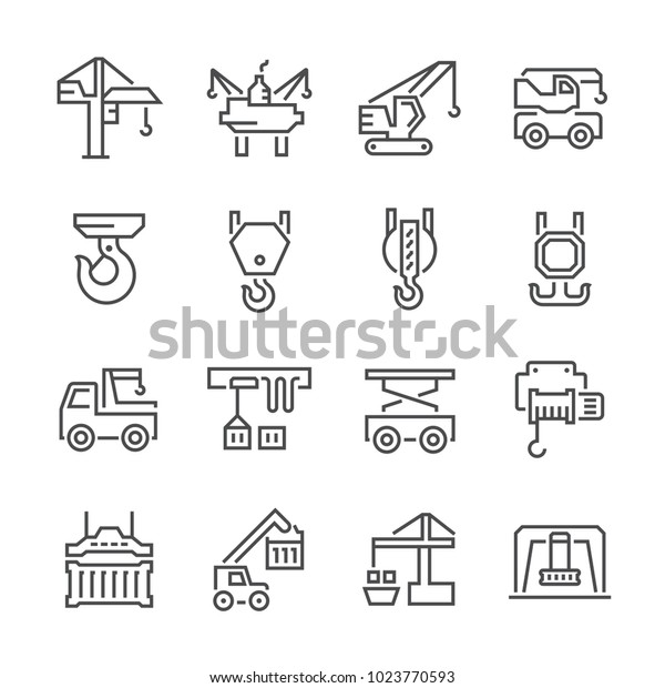 Crane Lifting Work Icon Set Stock Vector (Royalty Free) 1023770593 ...