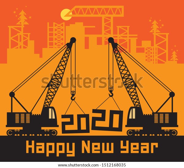 Cranes Construction Power Machinery Happy New Stock Vector (Royalty ...