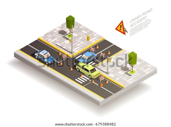 Crash Road Accident Isometric Composition Two Stock Vector (Royalty ... Crash Road Accident Isometric Composition Two Stock Vector (Royalty ...