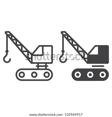 Crawler Crane Line Icon Outline Filled Stock Vector (Royalty Free ...