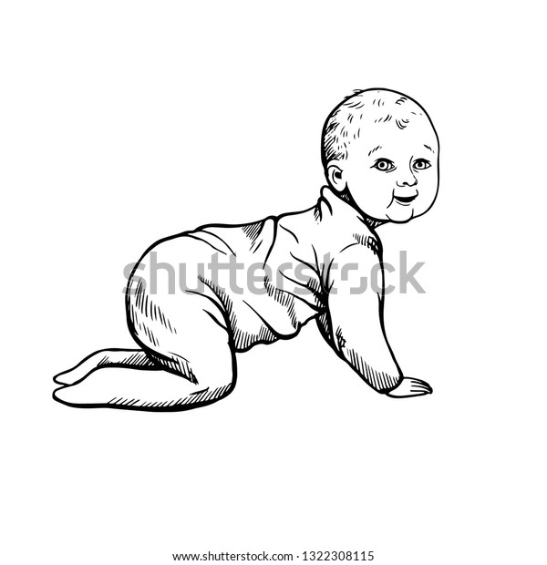 Crawling Baby Vector Outline Hand Drawing Stock Vector (Royalty Free ...