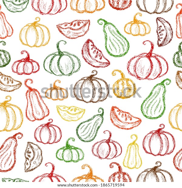 Crayon Pumpkins Pattern Children Drawing Chalk Stock Vector (Royalty ...