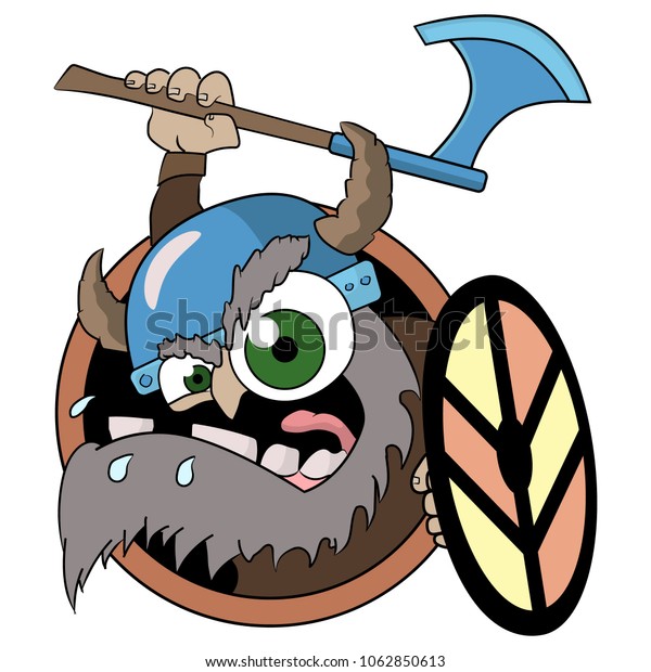 Crazy Evil Viking Ax Shield Caricature Stock Vector (Royalty Free ...