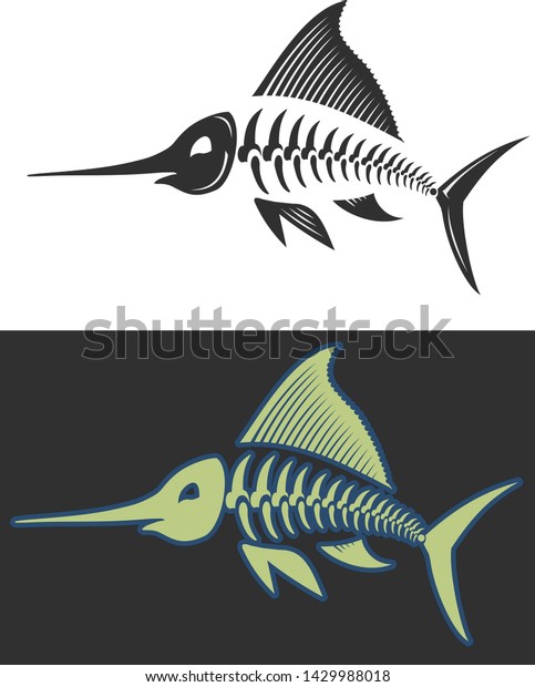 Crazy Fishing Skeleton Marlin Stock Vector (Royalty Free) 1429988018