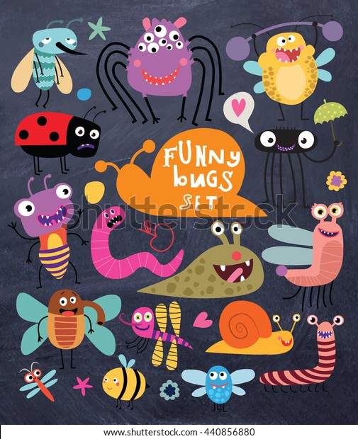 Crazy Funny Beetles On Dark Background Stock Vector (Royalty Free ...