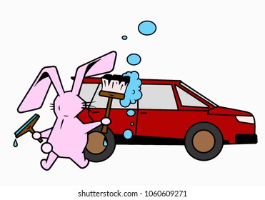 Crazy Rabbit Washes Car Brush Car Stock Vector (Royalty Free ...
