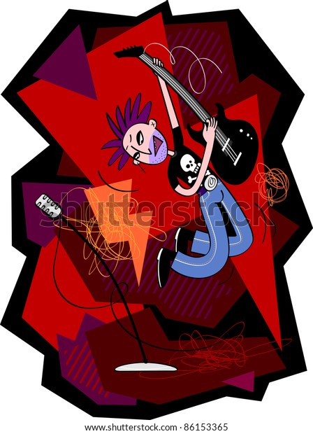 Crazy Rock Star Jumping Playing On Stock Vector (Royalty Free) 86153365 ...