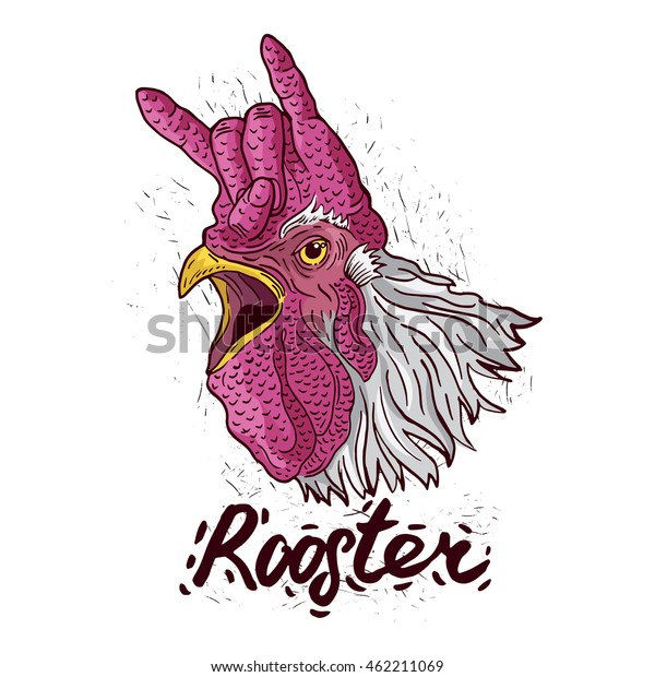 Crazy Rooster Symbol Hot Pink Rock Stock Vector (Royalty Free) 462211069