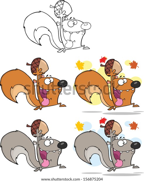 Crazy Squirrel Cartoon Mascot Characters Running Stock Vector (Royalty ...