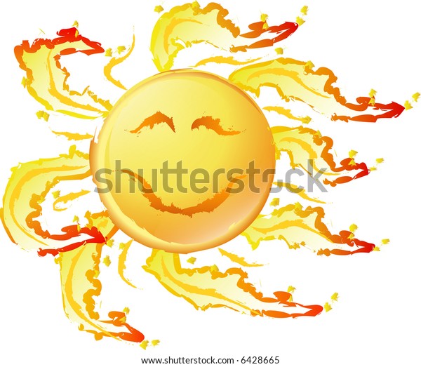 Crazy Sun Brush Stroke Illustration Smiling: vector de stock (libre de ...