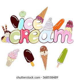 Cream Colored Lettering Icons Different Types Stock Vector (Royalty ...