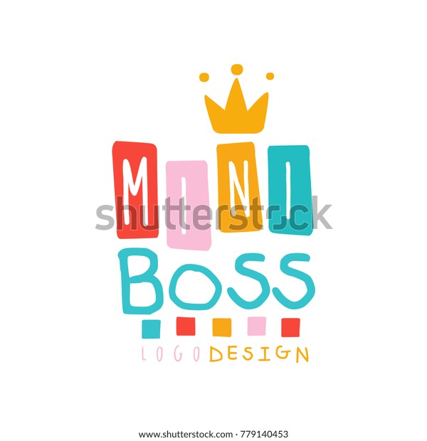 Creative baby mini boss logo design with lettering and golden crown ...