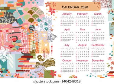 Creative Calendar Template 2020 Year Colorful Stock Vector (Royalty ...