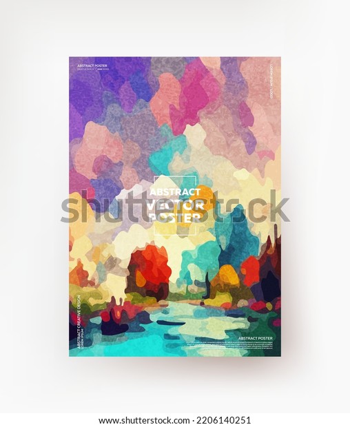 Creative Colorful Landscape Impressionism Style Posters Stock Vector ...