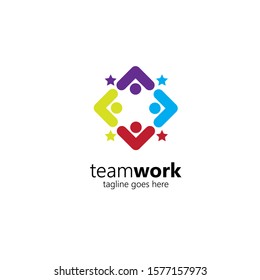 Square Logo Vector Four People Together Stock Vector (Royalty Free ...