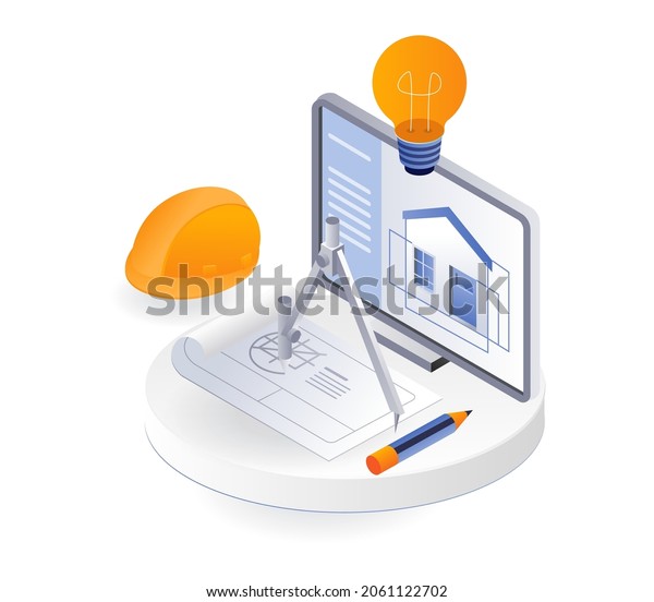 Creative Drawing House Building On Computer Stock Vector (Royalty Free ...