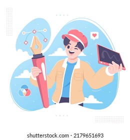 Creative Graphic Designer Character Illustration Design Stock Vector ...