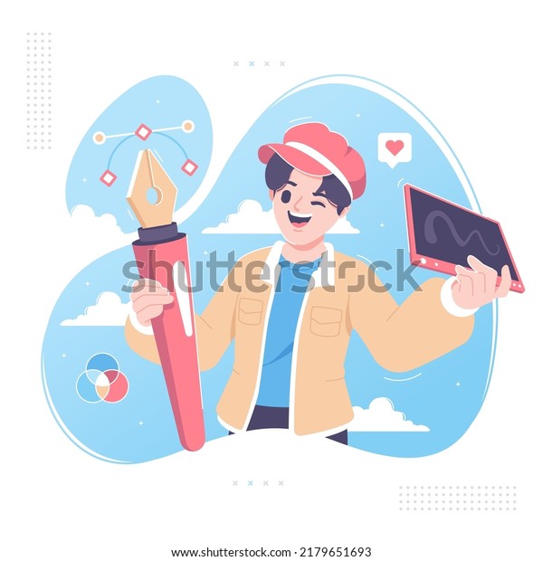 Creative Graphic Designer Character Illustration Design Stock Vector ...