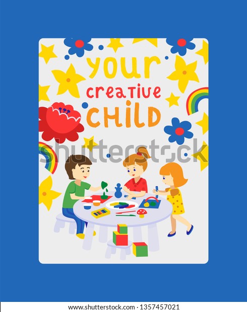 Creative Kids Banner Vector Illustration Girls Stock Vector (Royalty ...