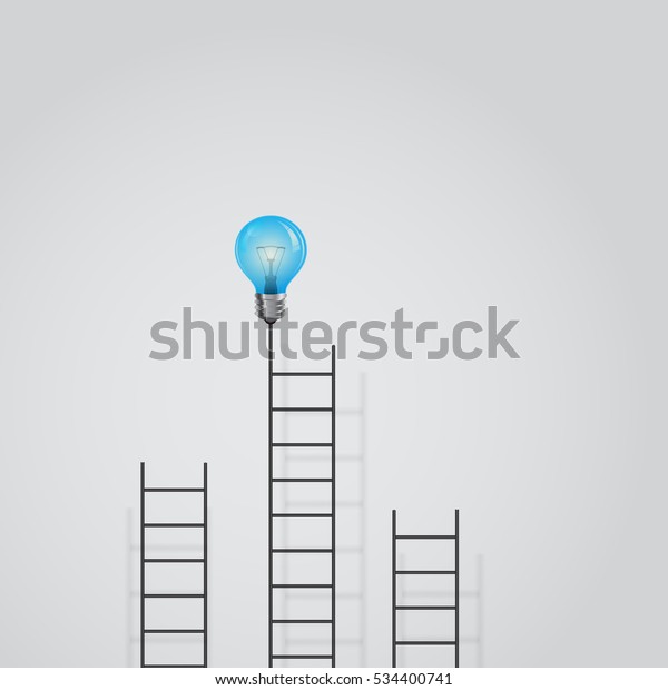 Creative light bulb and ladder sign.Ladder to success icon.Creative ...
