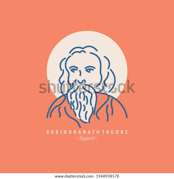 Creative Minimal Line Art Rabindranath Tagore: vector de stock (libre ...