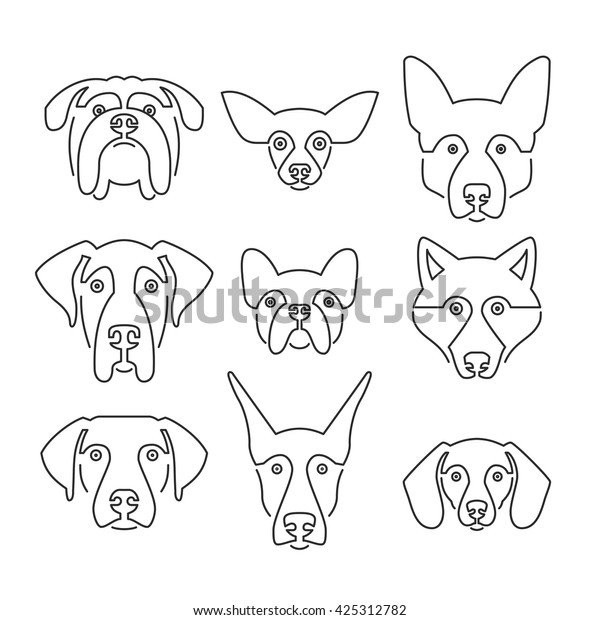 Creative Portrait Collection Different Dog Breeds Stock Vector (Royalty ...