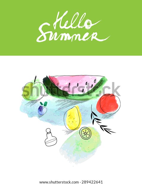 Creative Poster Hello Summer Watercolor Art Stock Vector (Royalty Free ...