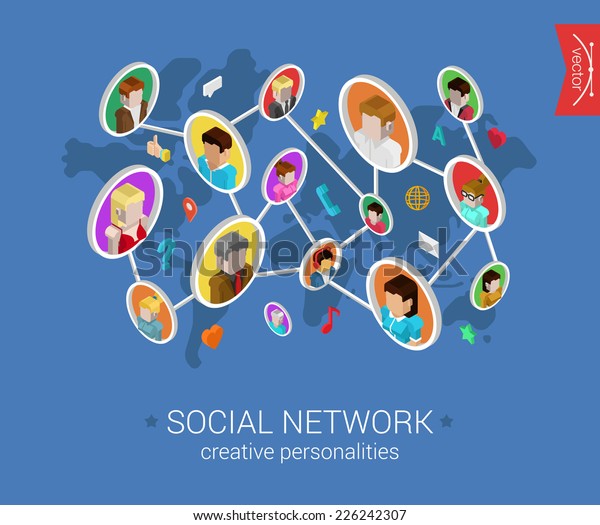 Creative Social Network Flat 3d Isometric Stock Vector (Royalty Free ...