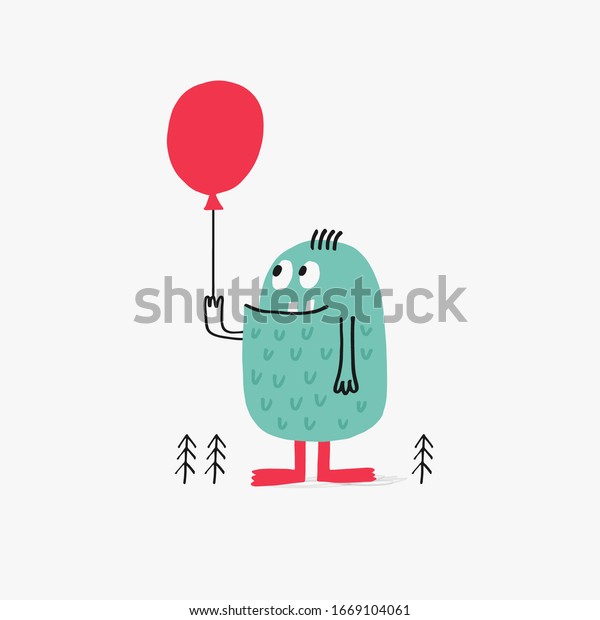 Creative Template Cute Turquoise Monster Vector Stock Vector (Royalty ...