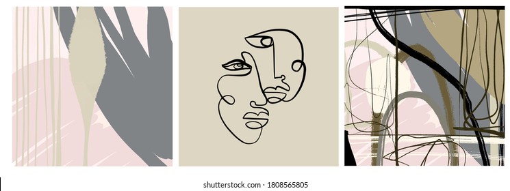 Creative Templates One Line Face Portrait Stock Vector (Royalty Free ...