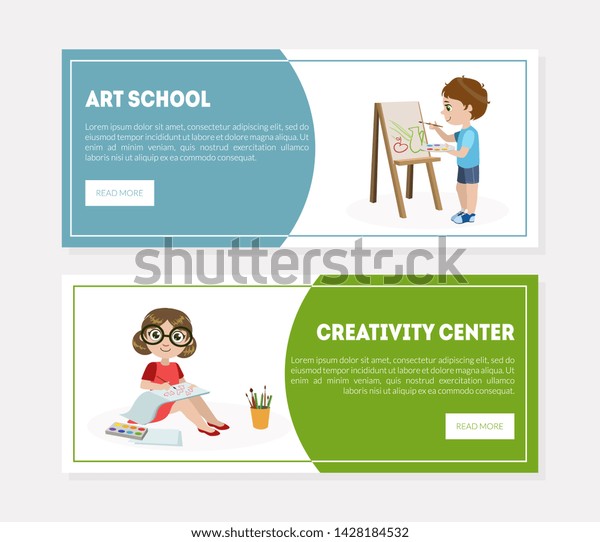 Creativity Center Art School Banner Landing Stock Vector (Royalty Free ...