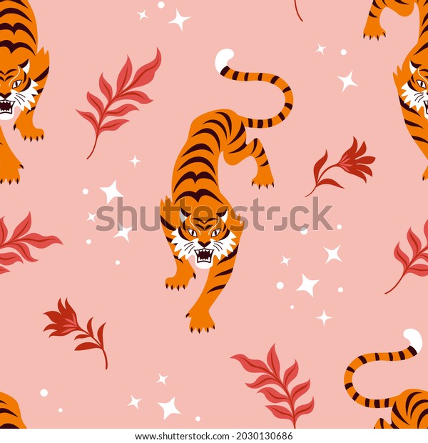 Creeping Tiger Pattern Vector Seamless Pattern Stock Vector (Royalty ...