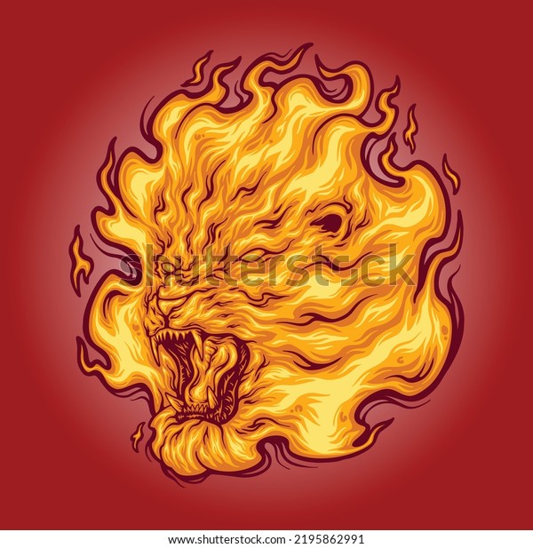 Creepy Fire Lion Vector Illustrations You: เวกเตอร์สต็อก (ปลอดค่า ...
