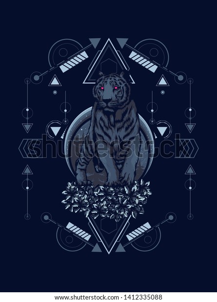 Creepy Tiger Sacred Geometry Pattern Stock Vector (Royalty Free ...