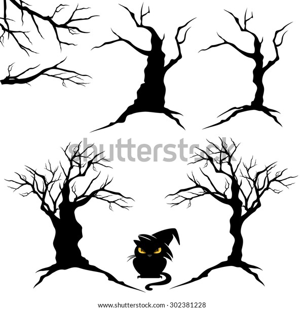 Creepy Trees Twisted Trunks Branches Black Stock Vector (Royalty Free ...