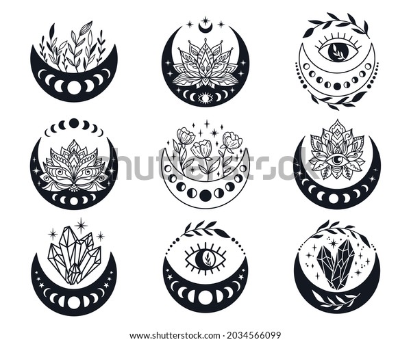 Crescent Moon Bundle Magic Symbols Moon Stock Vector (Royalty Free ...