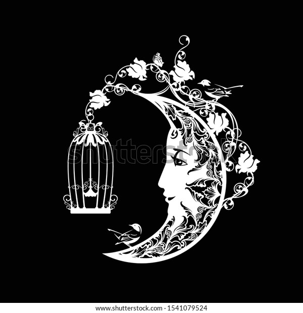 Crescent Moon Smiling Human Profile Face Stock Vector (Royalty Free ...