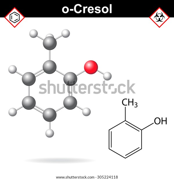 Cresol molecule - structural chemical formula and model of ortho-cresol ...