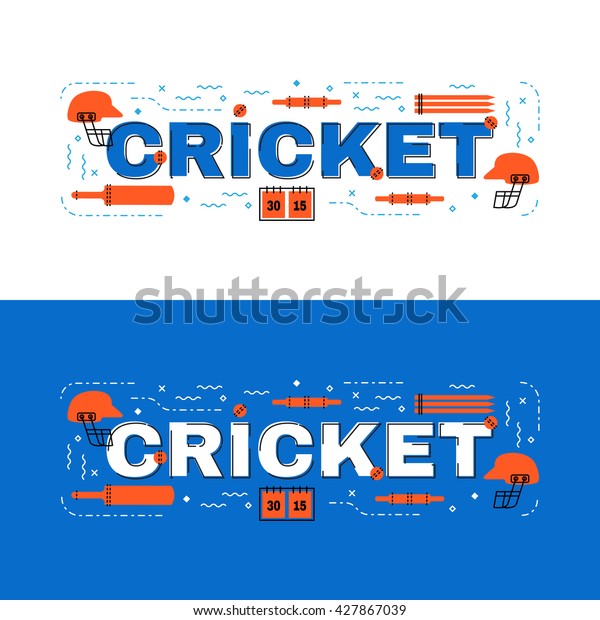 Cricket Lettering Flat Line Design Icons Stock Vector (Royalty Free ...