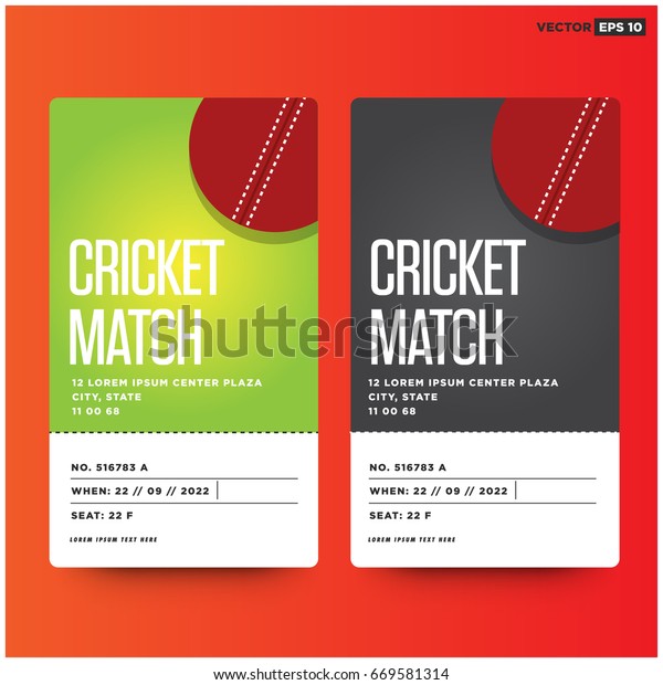Cricket Match Event Ticket Card Design Stock Vector (Royalty Free ...