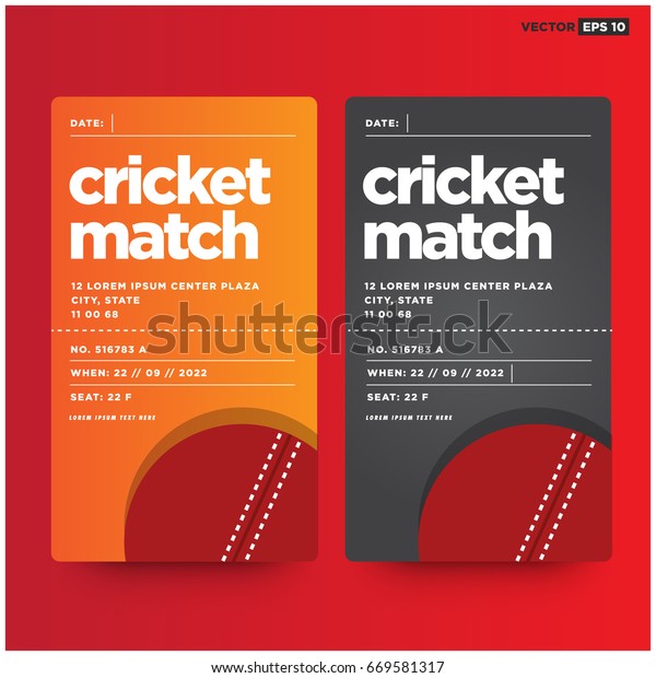 Cricket Match Event Ticket Card Design 스톡 벡터(로열티 프리) 669581317 ...