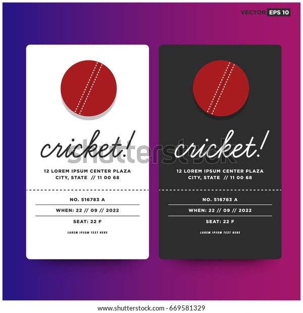 Cricket Match Event Ticket Card Design Stock Vector (Royalty Free ...