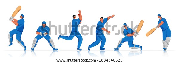 Cricket Player Team Different Action Poses Stock Vector (Royalty Free ...