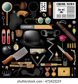 Crime Detectives Things Magnifying Glass Gold: vector de stock (libre ...