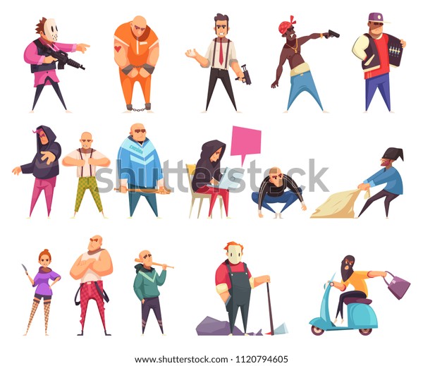 Criminal Character Set Isolated Cartoon Style Stock Vector (Royalty ...